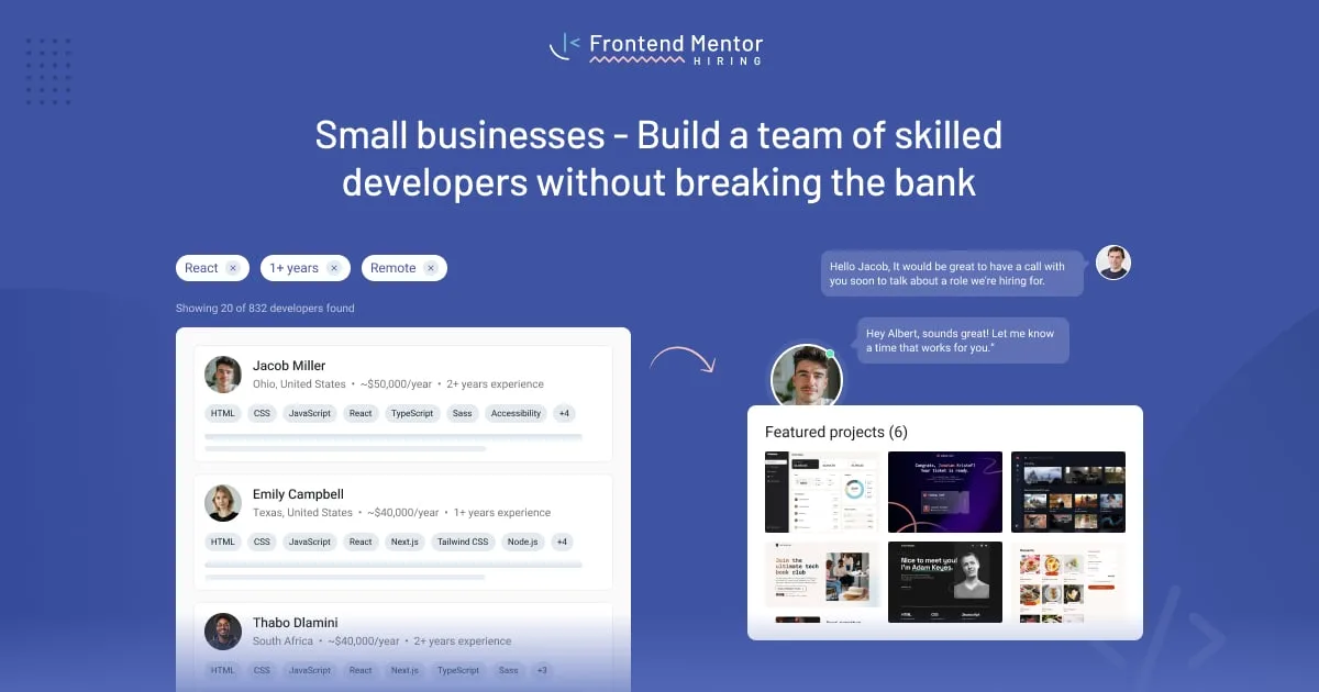 Build a team of skilled developers without breaking the bank | Frontend Mentor for Hiring